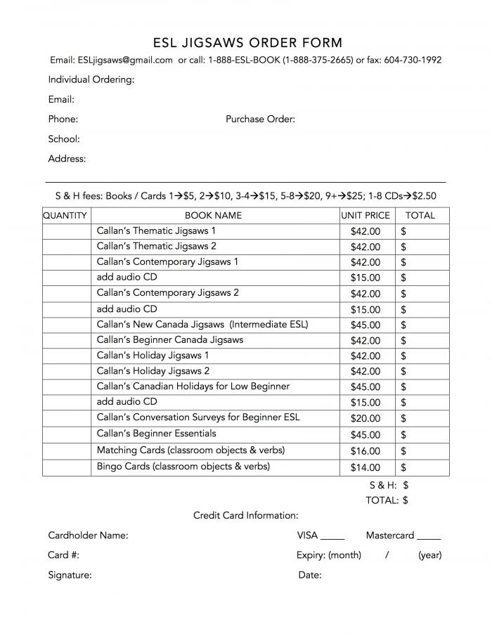 Canadian Order Form – ESL Jigsaws
