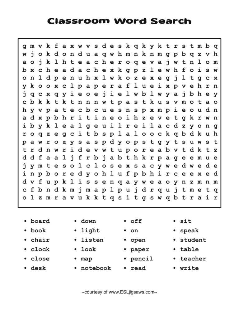 Classroom Word Search Using English Directionality – ESL Jigsaws