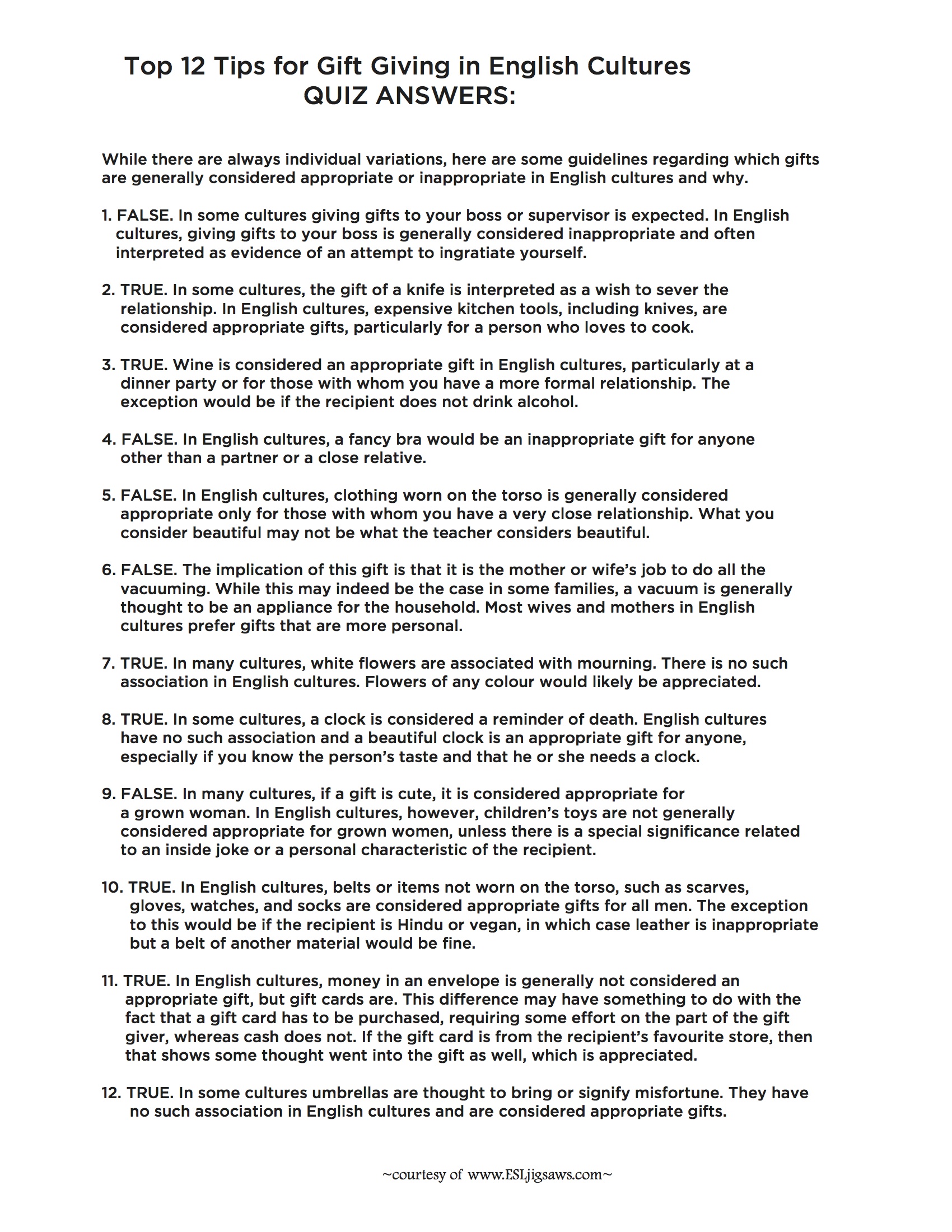 Soft Skills: Top 12 Tips for Gift Giving in English Cultures – ESL Jigsaws