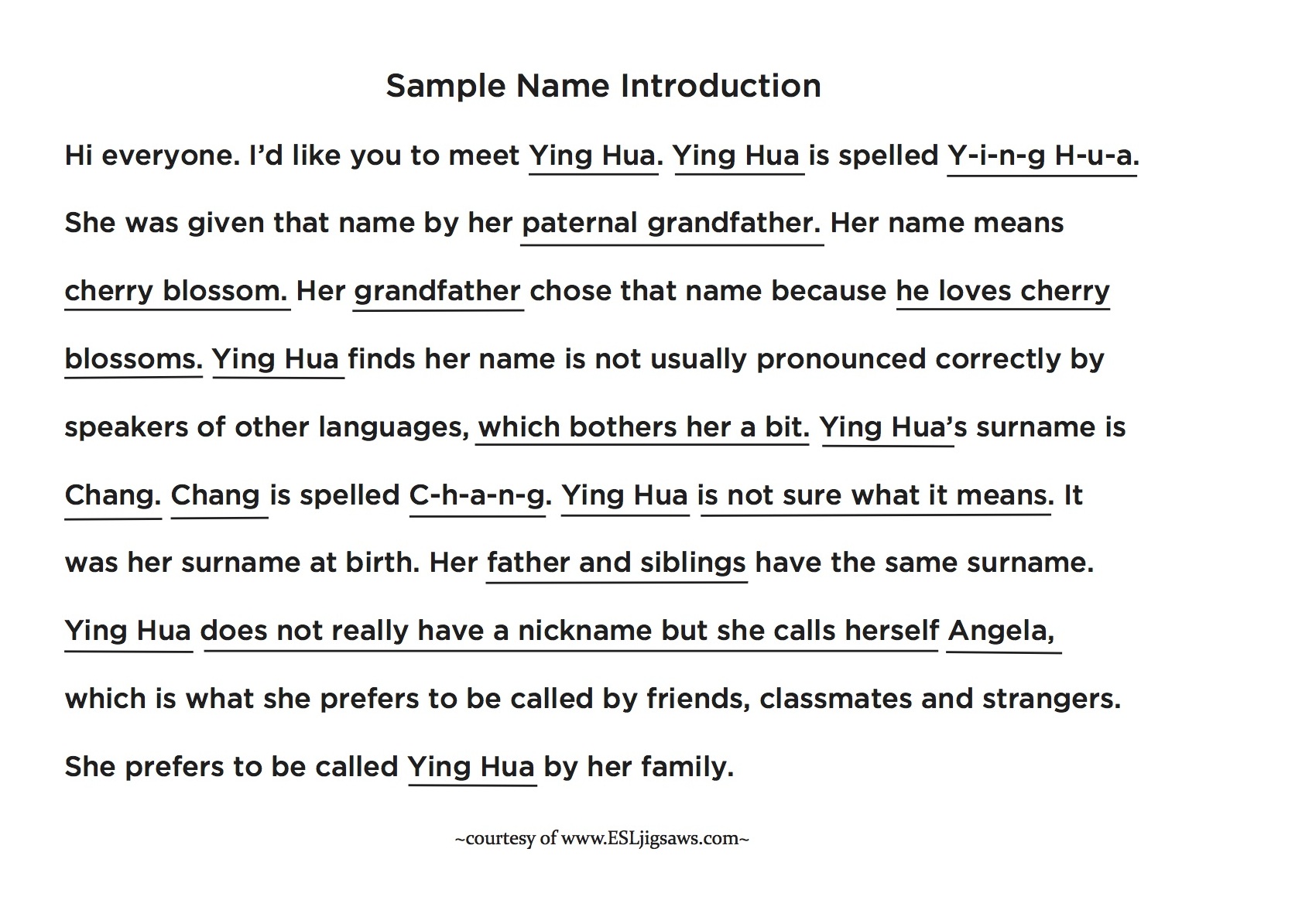 name pronunciation – ESL Jigsaws