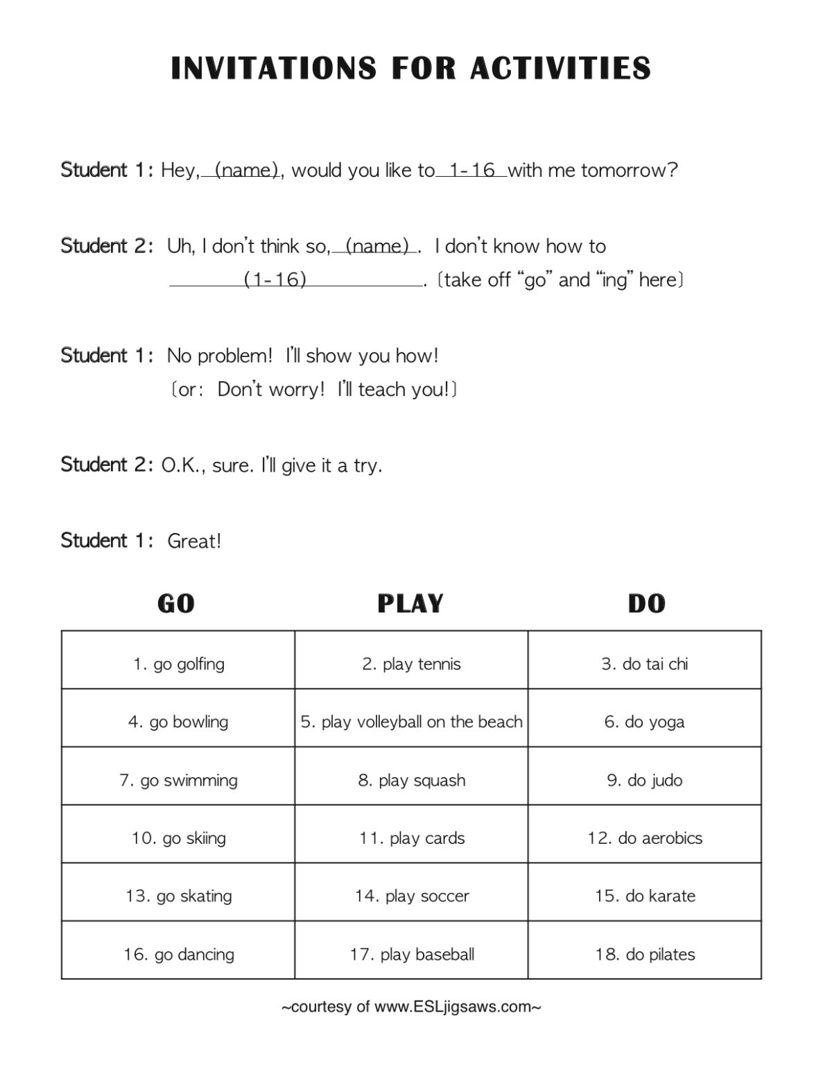 Using Go, Play, and Do with Activities – ESL Jigsaws